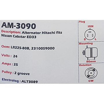 Alternator Nissan Cabstar 35 ED33 - Diesel 24V 25A - AM-3090 – Great ...