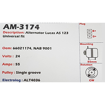 Alternator Universal 24V 55A AS123 - AM-3174 – Great Brands Direct