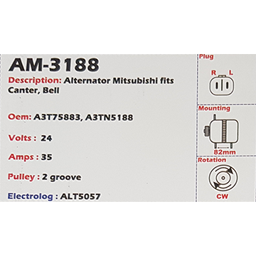Alternator Mitsubishi Canter - Bell 24V 35A A3TN - AM-3188 – Great ...
