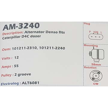Alternator Caterpillar D4C dozer 12V 55A - AM-3240 – Great Brands Direct
