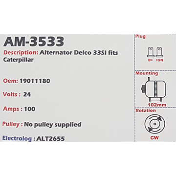 Alternator Caterpillar / Cummins 33SI 24V 100A - AM-3533 – Great Brands ...