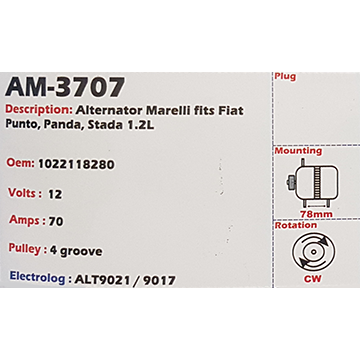 Alternator Fiat Punto - Strada - Panda 12V 70A - AM-3707 – Great Brands ...